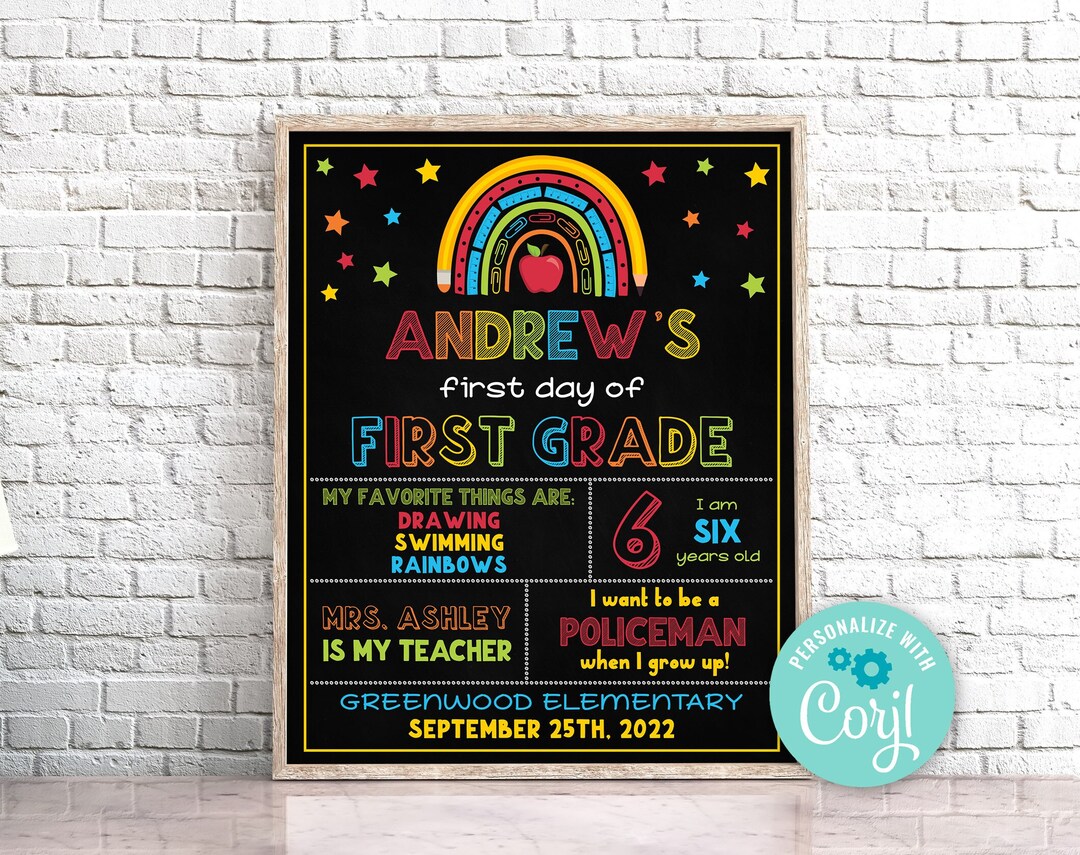 Editable First Day of First Grade Sign Personalized First Day of School ...