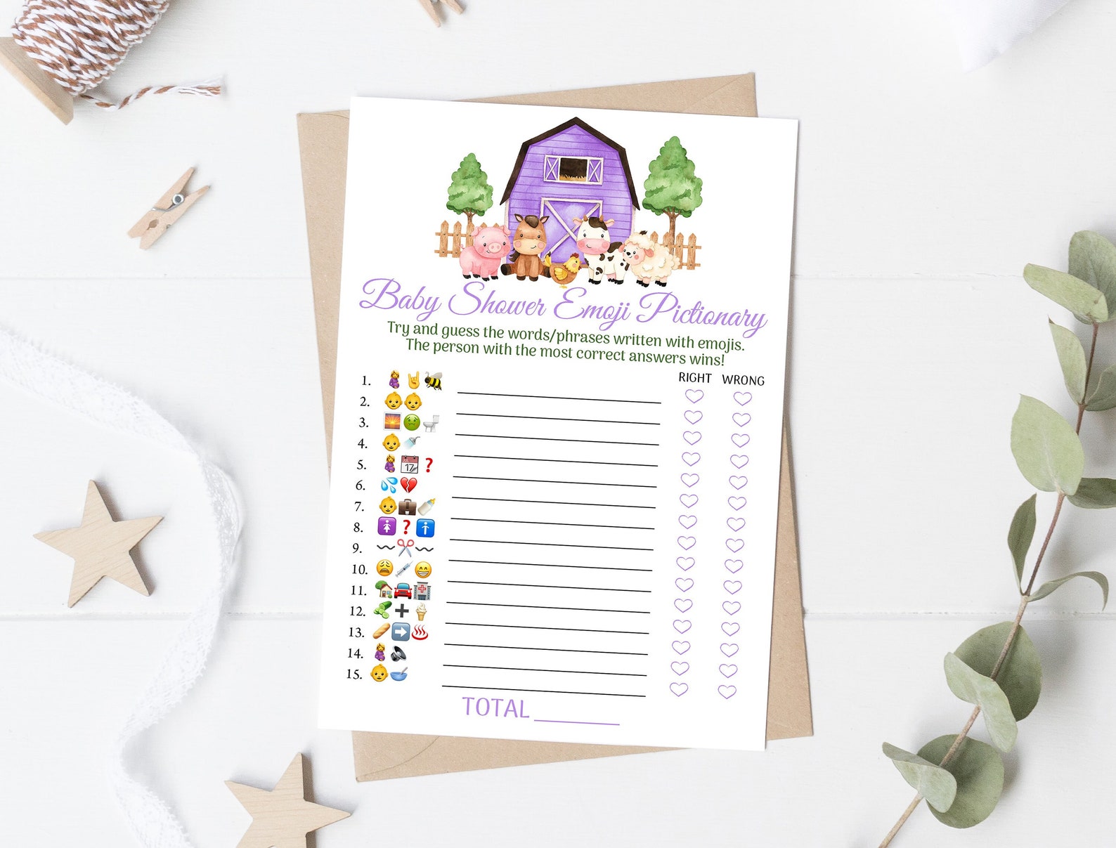 Farm Emoji Pictionary Baby Shower Game Farm Animals Emoji Baby - Etsy