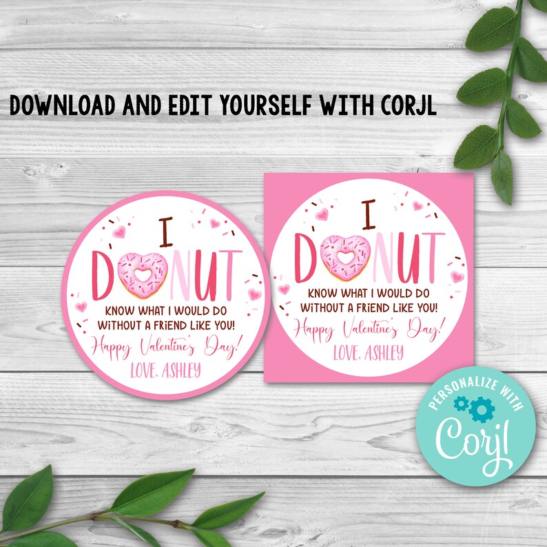 Editable Donut Valentine's Day Tags School Valentines Tag - Etsy