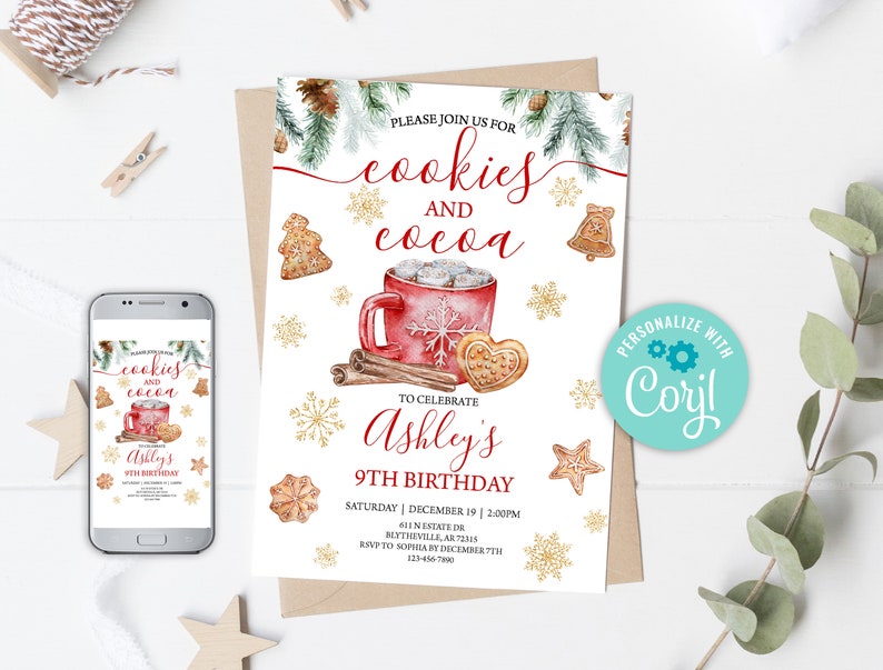EDITABLE Cookies and Cocoa Birthday Invitation Hot Cocoa Party | Etsy