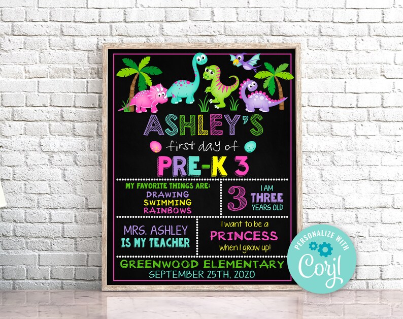 Editable First Day of Pre-k Sign Dinosaur First Day of Pre-k - Etsy