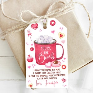 Valentine Hot Cocoa Bomb Tags, Hot Chocolate Bomb Instruction Tag ...