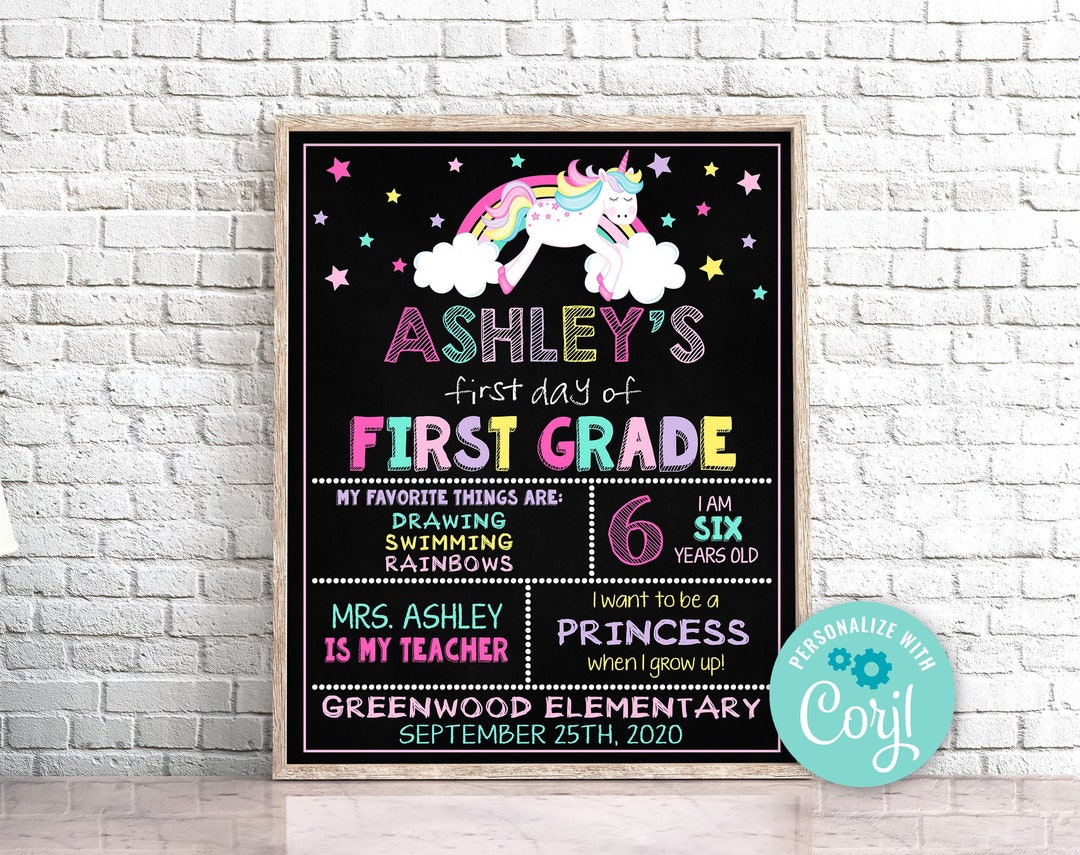 Editable First Day of 1st Grade Sign, Unicorn First Day of First Grade ...