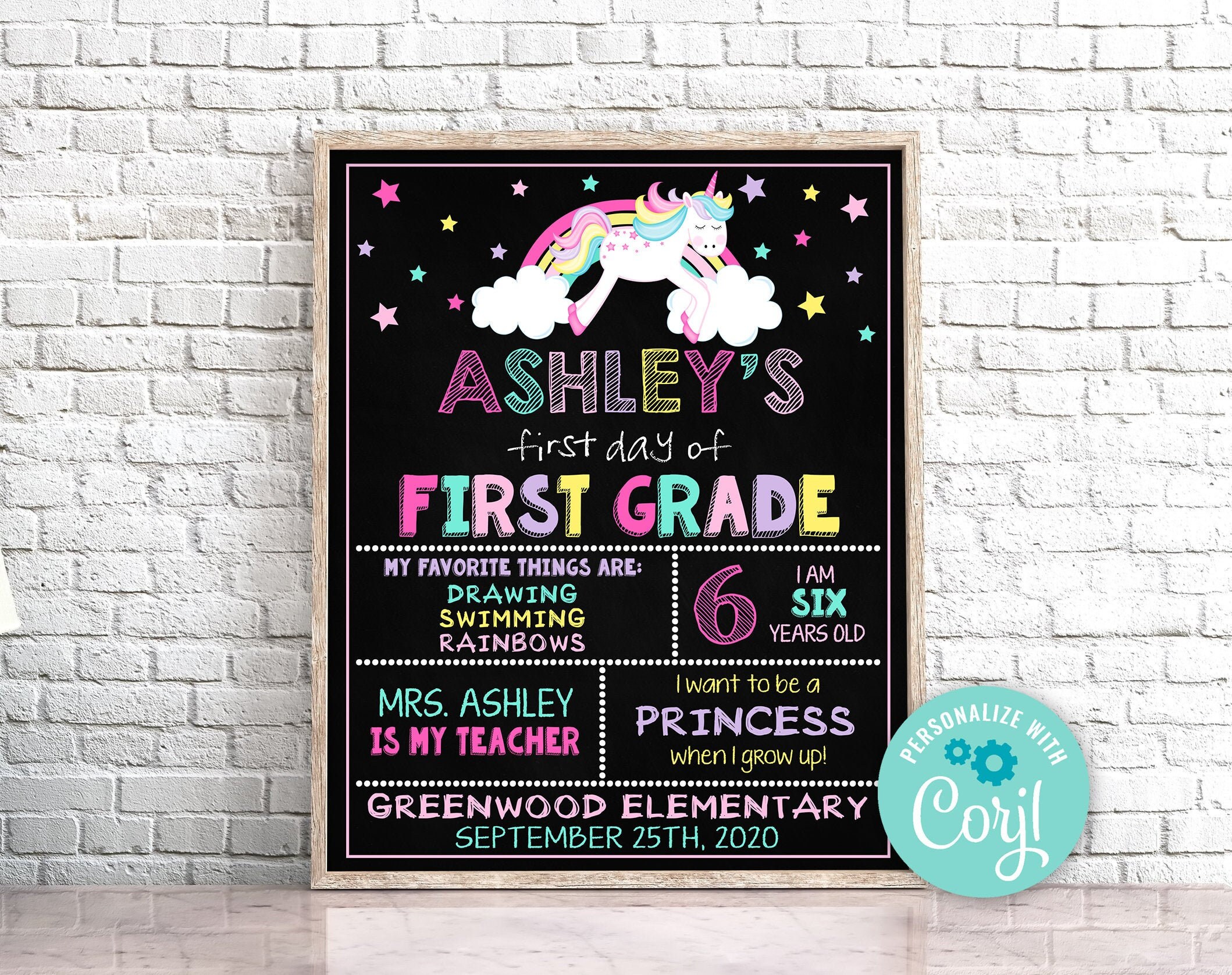 Editable First Day of 1st Grade Sign, Unicorn First Day of First Grade ...