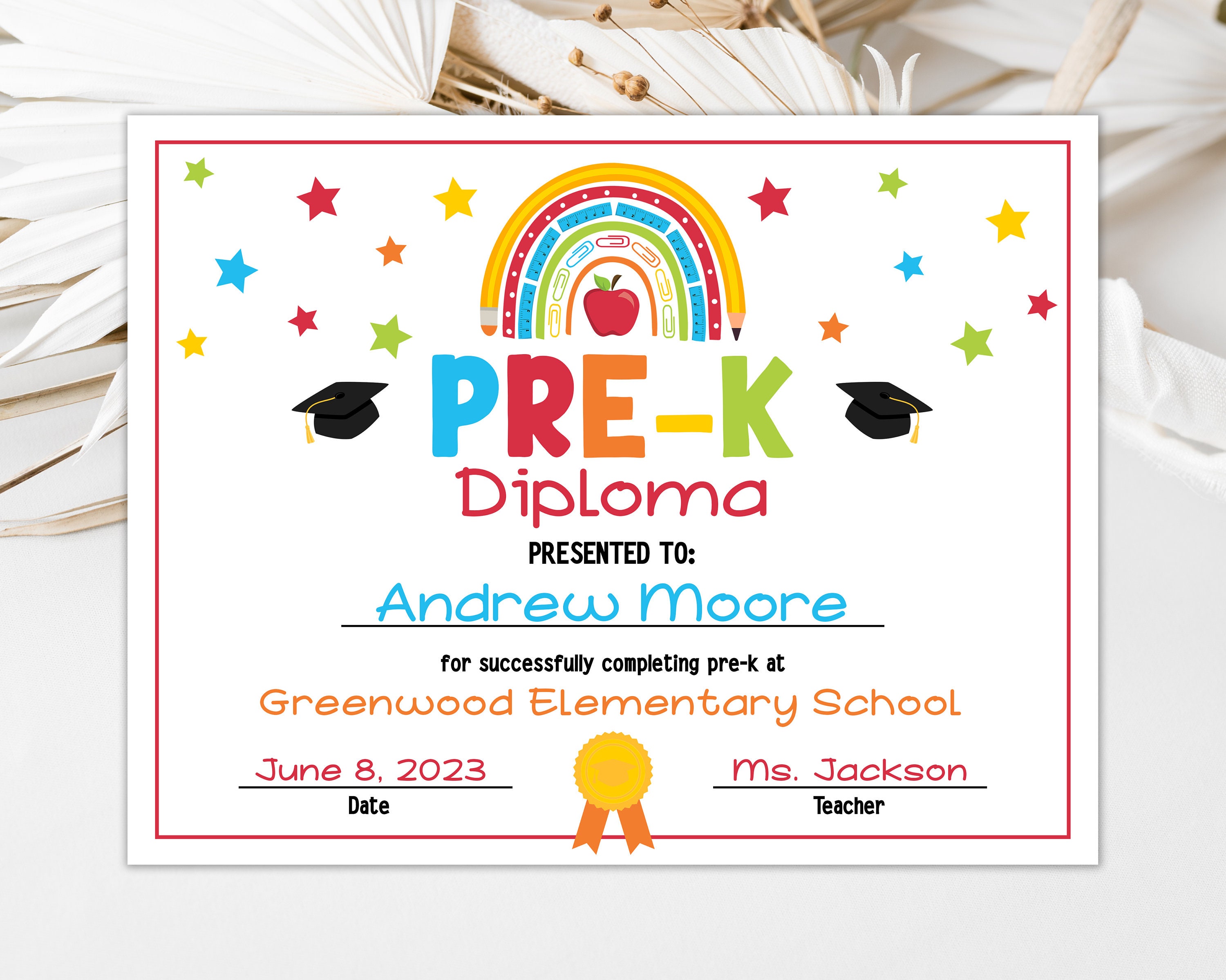 Diploma de Pre-K editable Certificado de Graduación de Pre-K ...