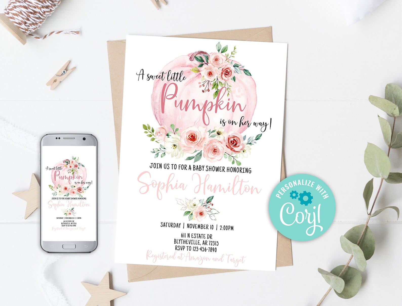EDITABLE Blush Fall Baby Shower Invitation. Little Pumpkin | Etsy