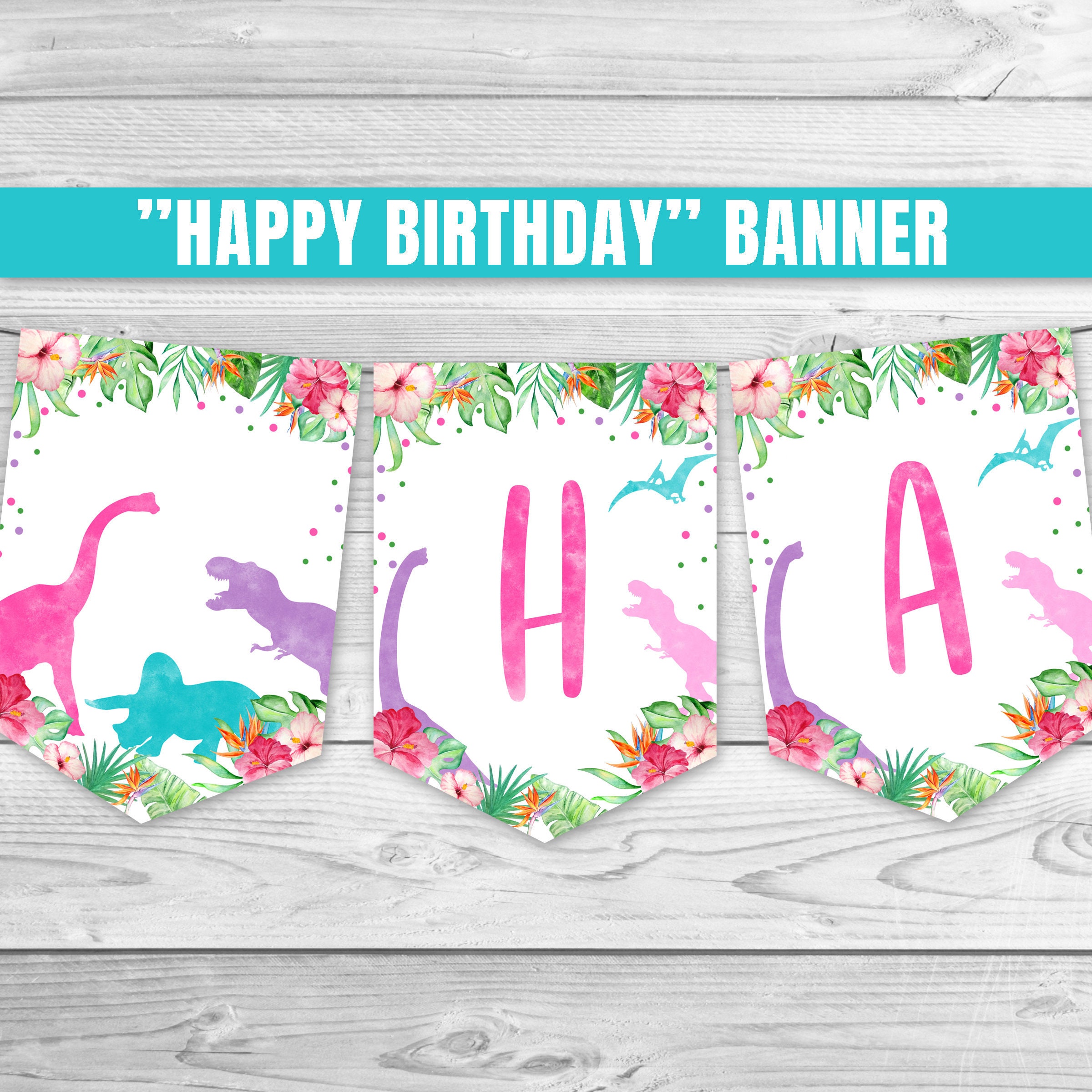 Party Décor Paper & Party Supplies Party Supplies Dino banner Baby Girl ...