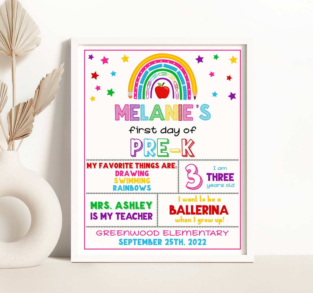 Editable First Day of Pre-k Sign Personalized First Day of Preschool ...