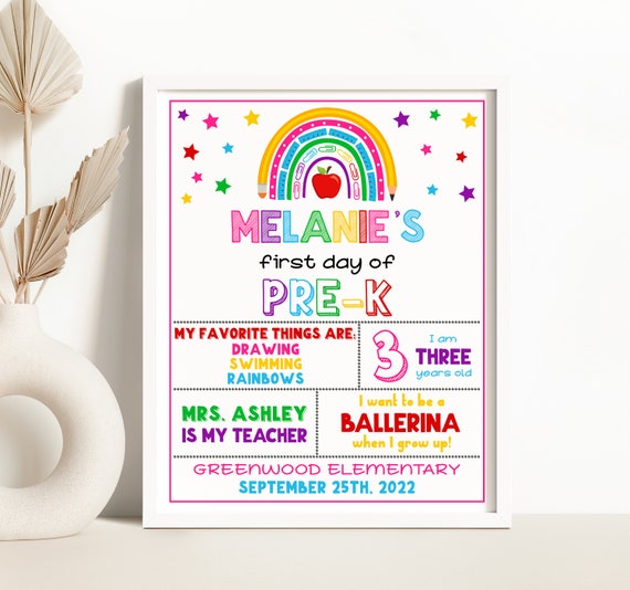 Editable First Day of Pre-k Sign Personalized First Day of - Etsy