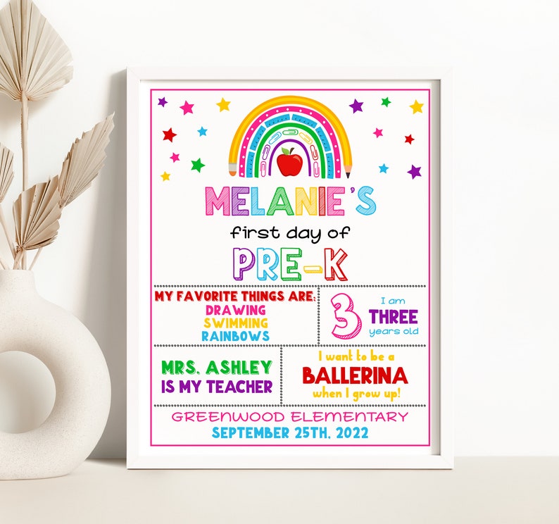 Editable First Day of Pre-k Sign Personalized First Day of - Etsy