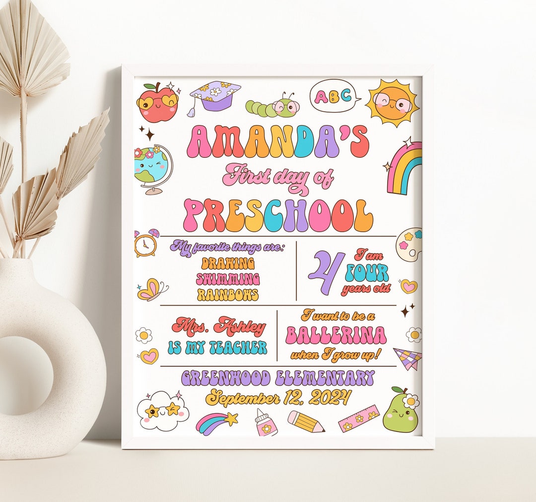 Editable First Day of Preschool Sign Groovy First Day of School Sign ...