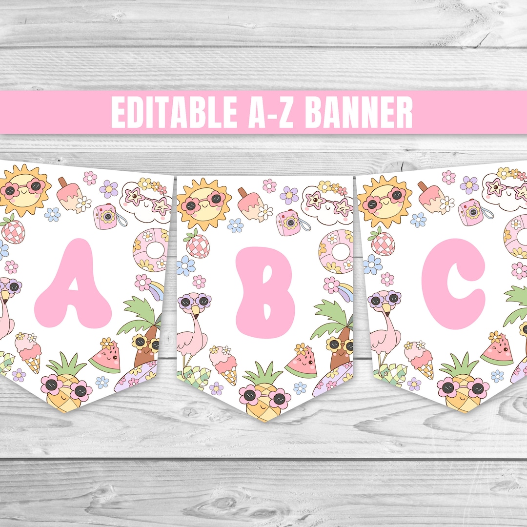 Editable Pool Birthday Party Banner Tropical Splish Splash Groovy Pool ...