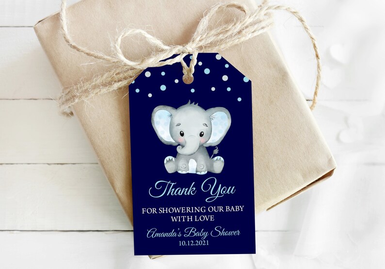 EDITABLE Elephant Baby Shower Favor Tag Printable Elephant - Etsy