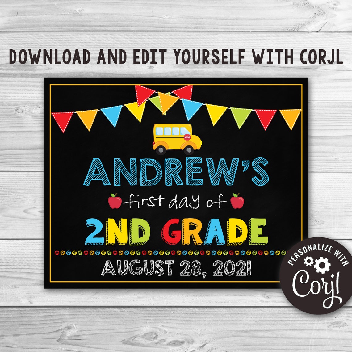 Editable First Day of Second Grade Sign First Day of School - Etsy