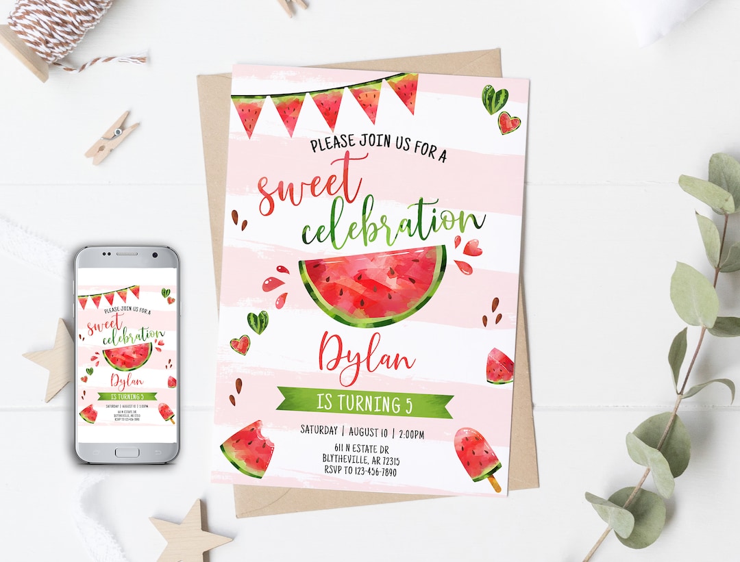 Editable Watermelon Invitation Any Age Red Watermelon Party Invitation ...