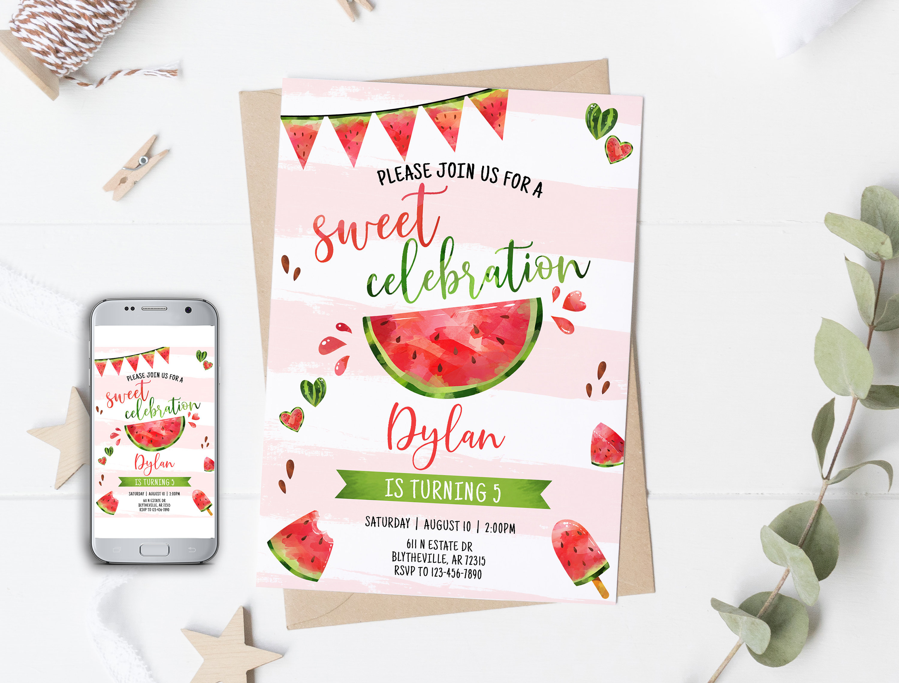 Editable Watermelon Invitation Any Age Red Watermelon Party - Etsy