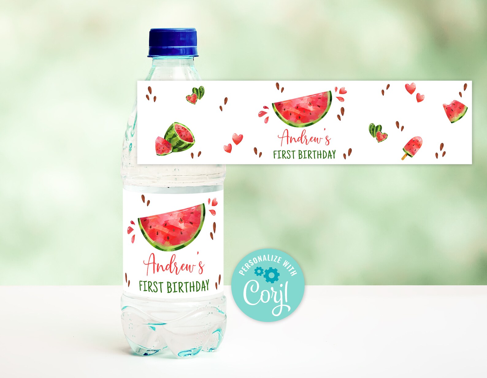 EDITABLE Watermelon Bottle Labels One in a Melon Water Bottle - Etsy