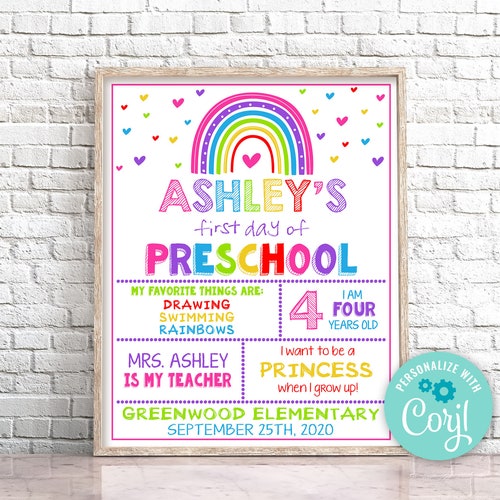 Editable First Day of School Sign 1st Day of Kindergarten - Etsy