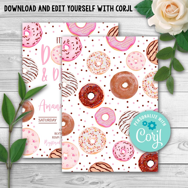 Editable Donut and Diapers Sprinkle Invitation. Pink Donut, Baby Girl ...