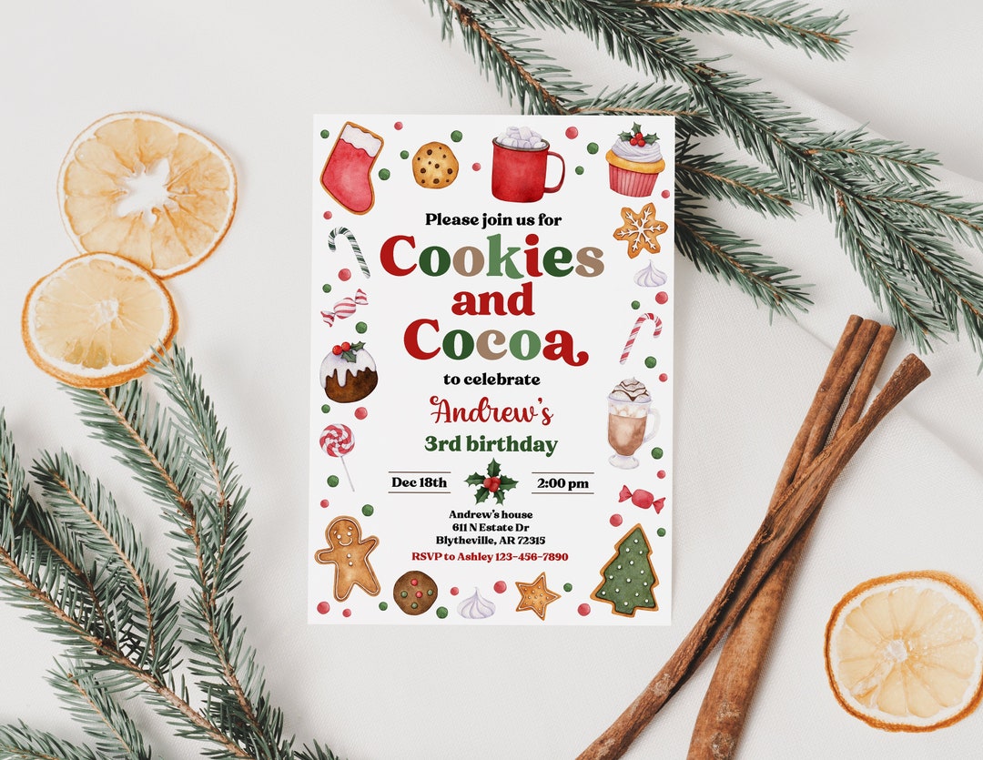 EDITABLE Cookies and Cocoa Birthday Invitation Hot Cocoa Party Cookies ...