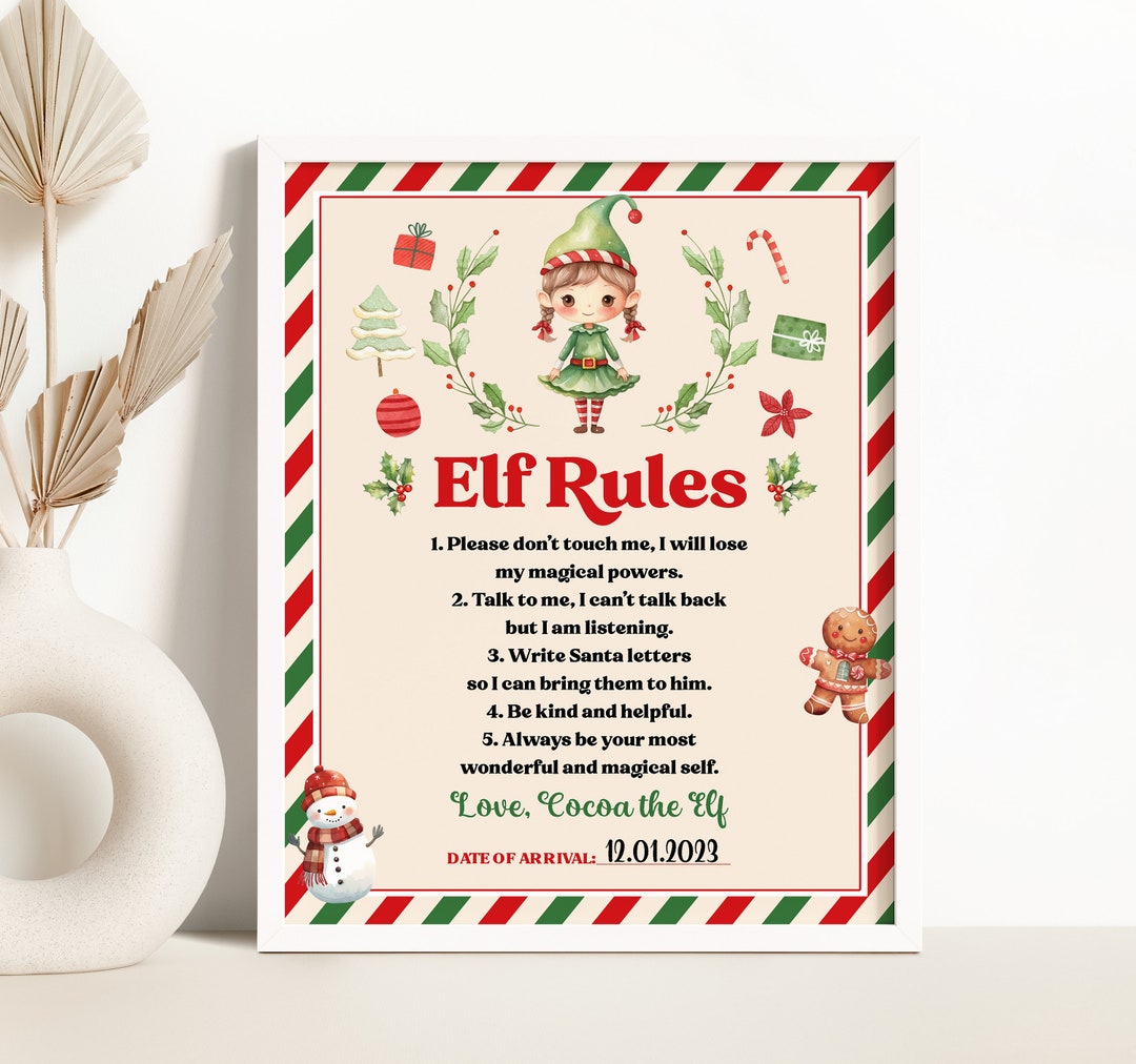 Editable Elf Rules to Follow Santa Elf Arrival Rules Sign Elf No ...