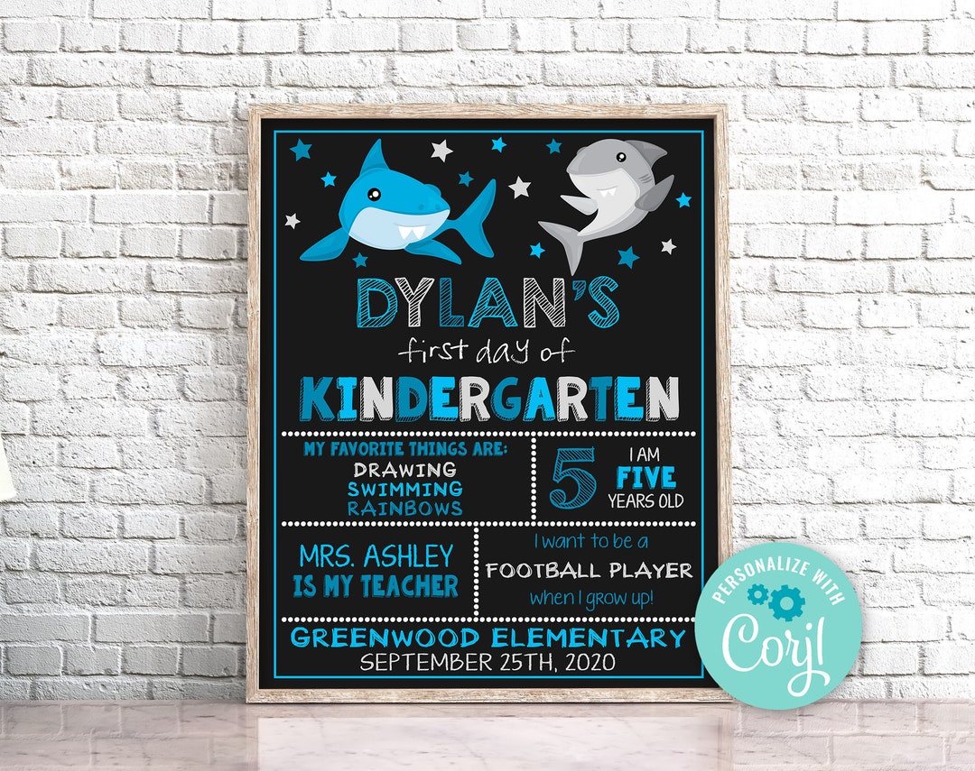 Editable First Day of Kindergarten Sign, Shark First Day of School Sign ...