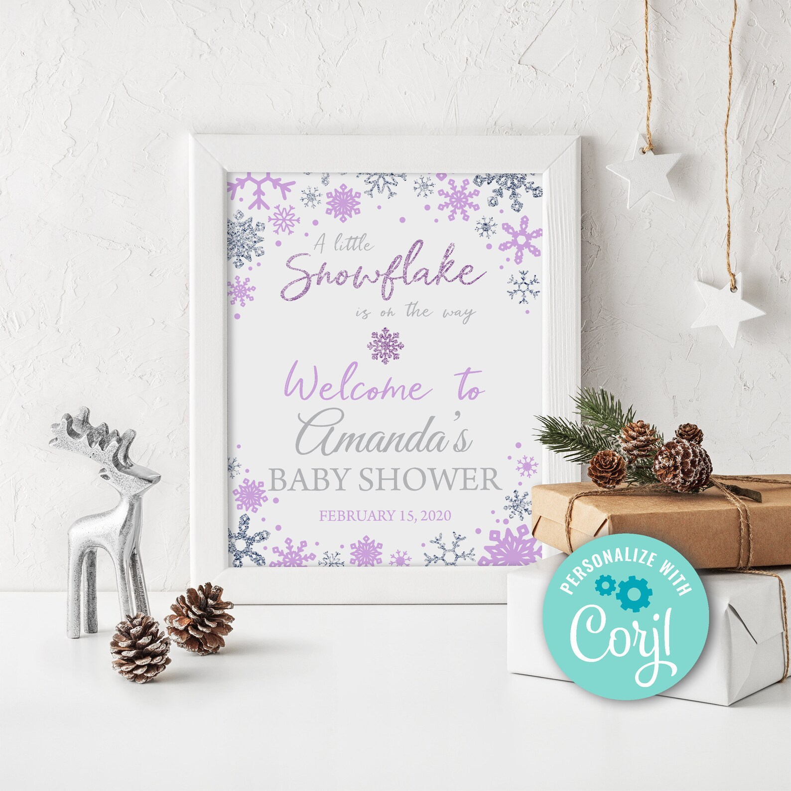 Editable Snowflake Baby Shower Welcome Sign. Winter Wonderland - Etsy
