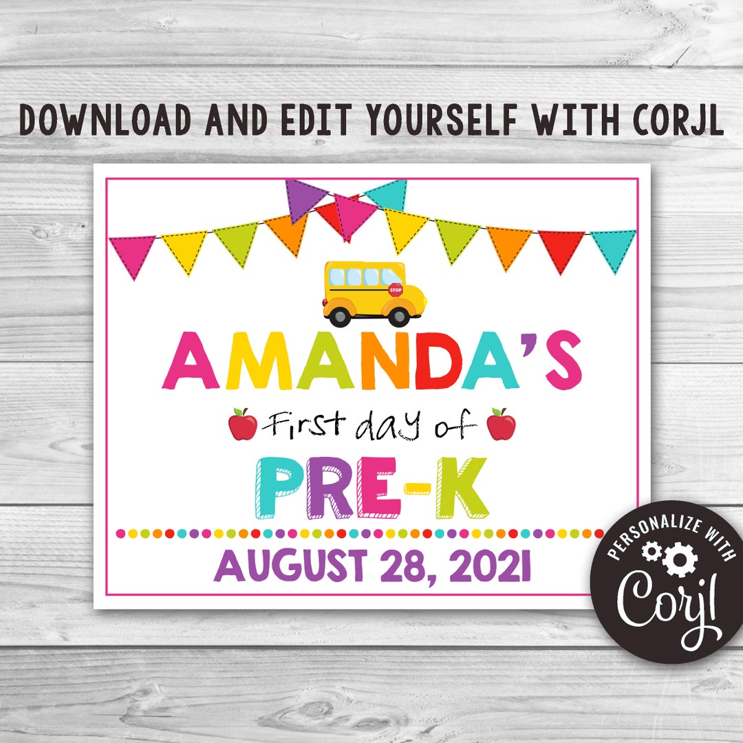 Editable First Day of Pre-k Sign First Day of School Sign Chalkboard ...