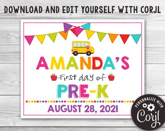 First Day of School Sign, Editable First Day of Kindergarten, First Day ...