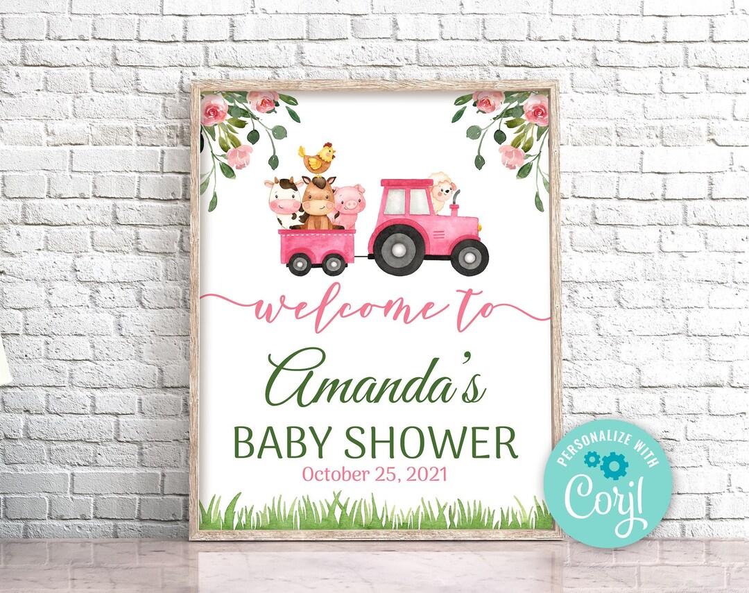 Farm Baby Shower Welcome Sign, Pink Farm Baby Shower Welcome Sign ...