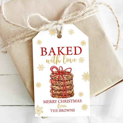 Editable Cookie Tag Baked With Love Tag Merry Christmas Favor | Etsy