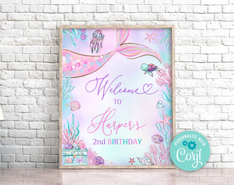 Editable Mermaid Welcome Sign Mermaid Under the Sea Birthday - Etsy
