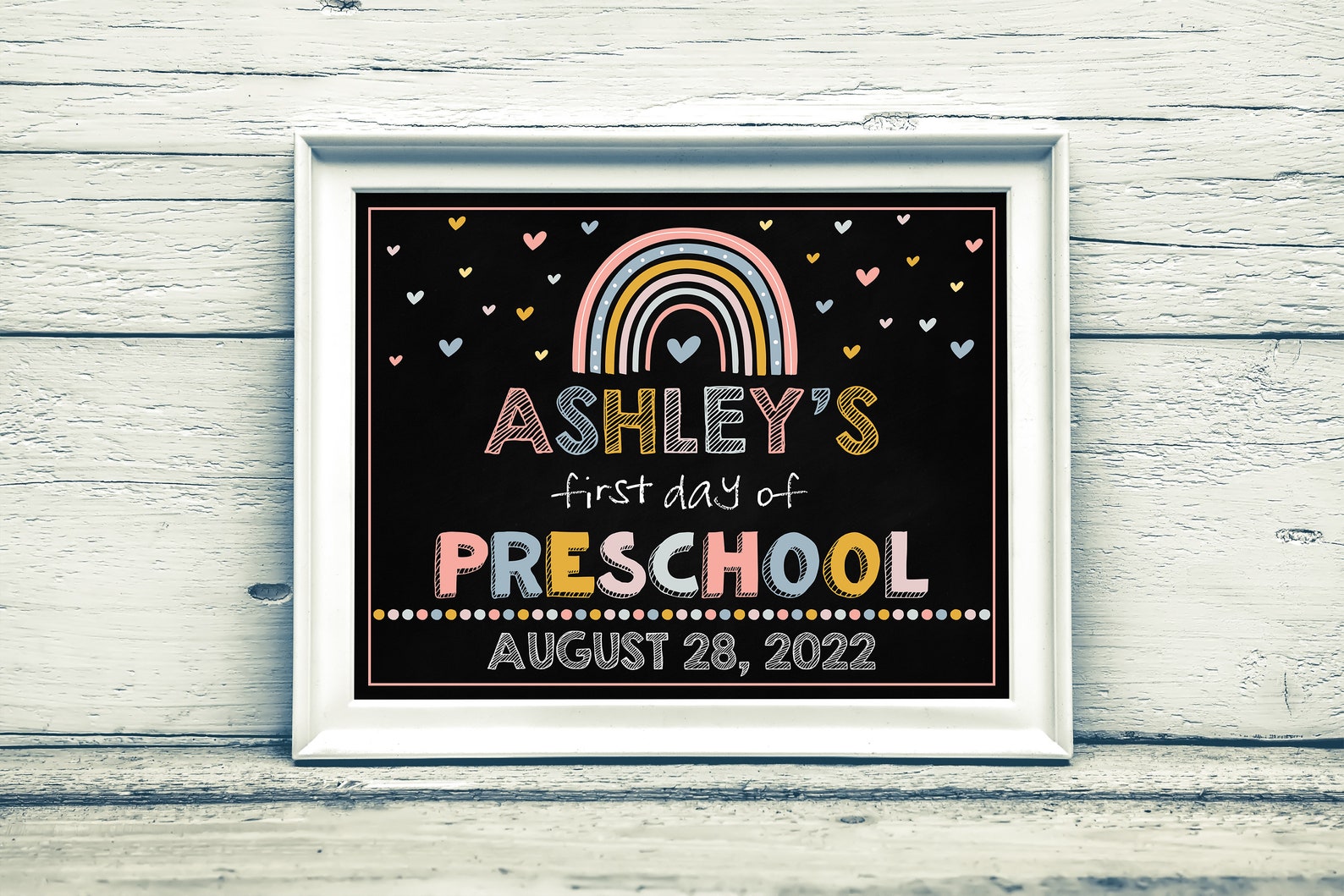 Editable First Day of Preschool Sign Boho Rainbow First Day of - Etsy