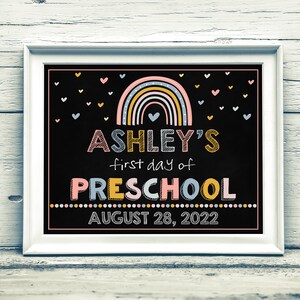 Editable First Day of Preschool Sign Boho Rainbow First Day of School ...