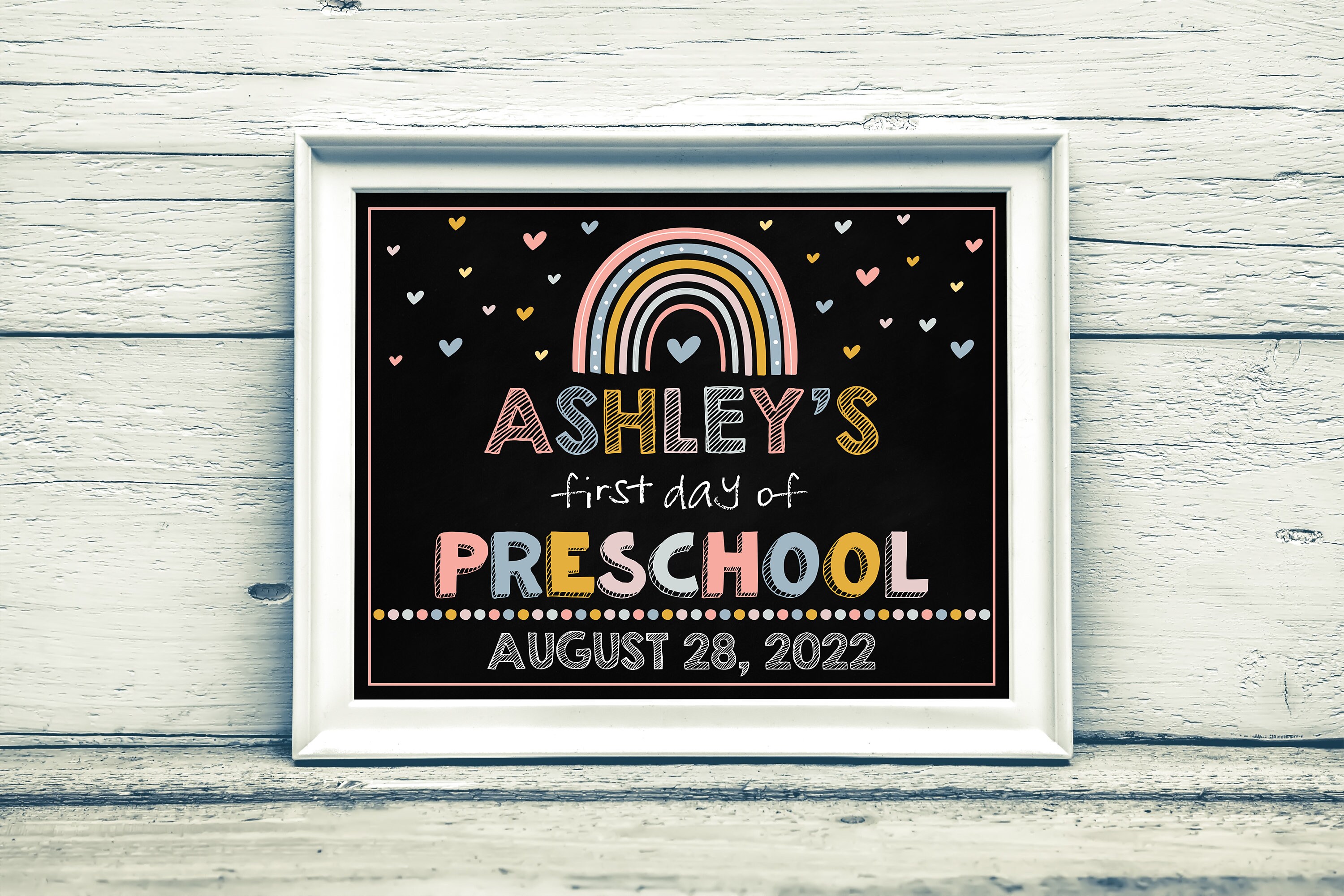 Editable First Day of Preschool Sign Boho Rainbow First Day of - Etsy