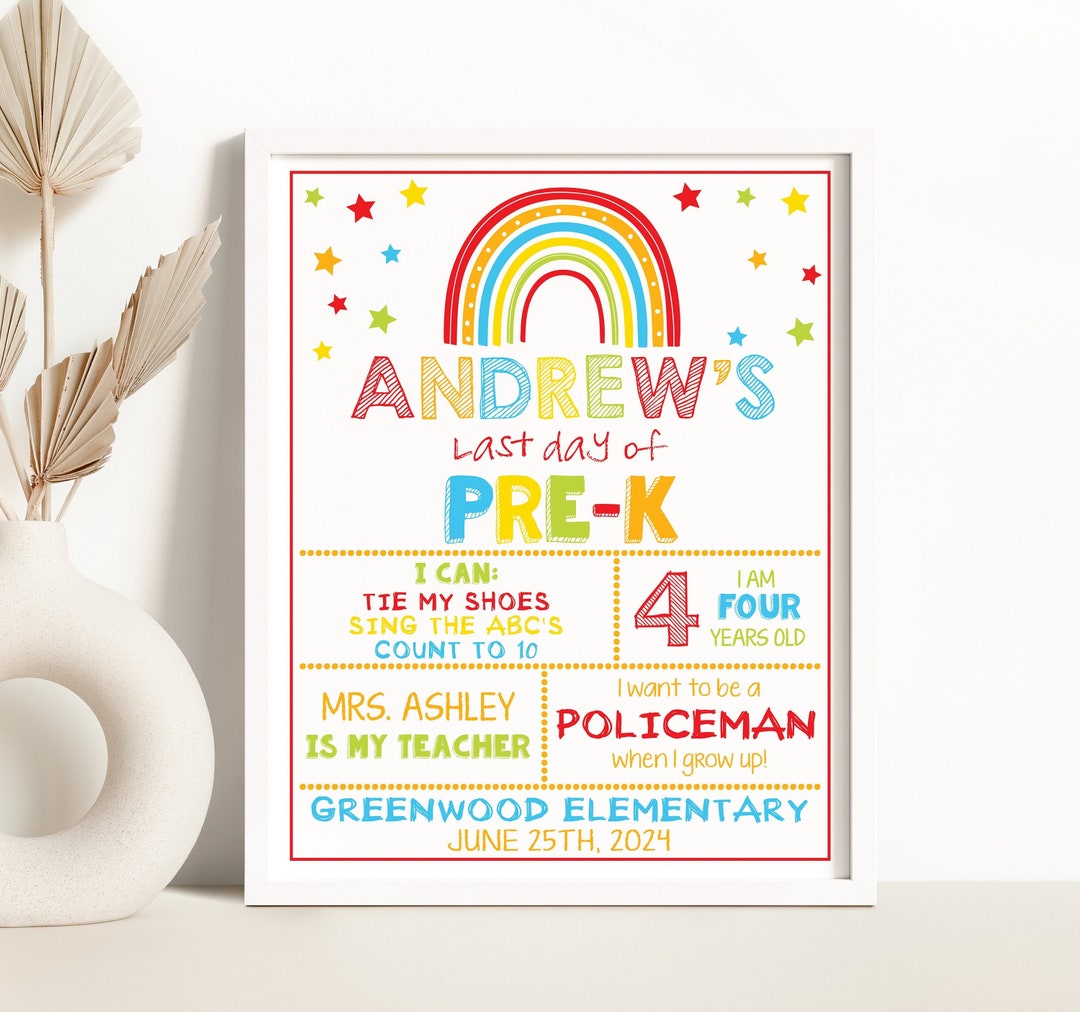 Editable Last Day of Pre-k Sign Rainbow Last Day of School Sign Pre-k ...