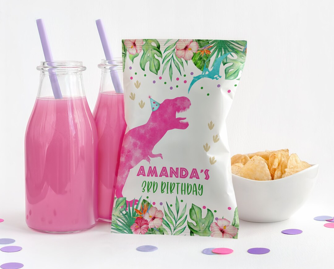 EDITABLE Dinosaur Chip Bag Wrapper Labels Dino Chip Party Favors T-rex ...