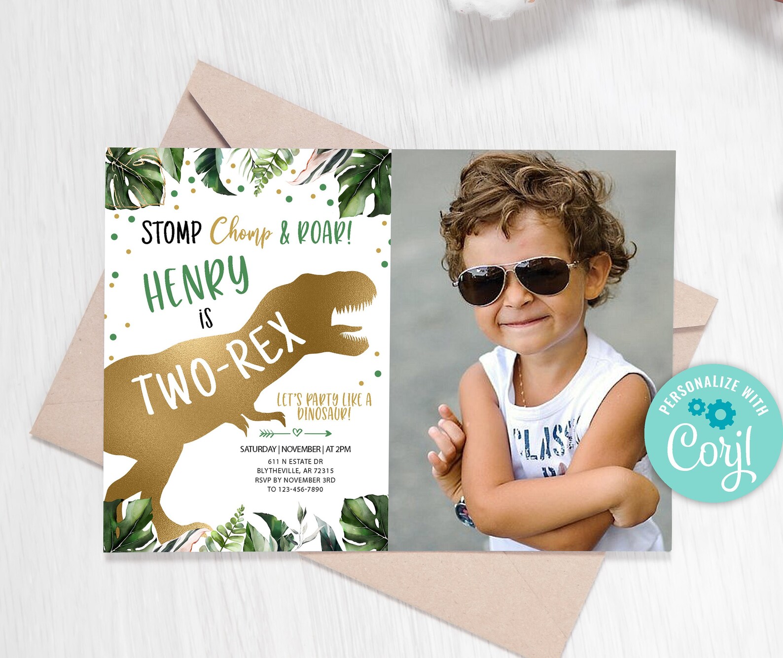 EDITABLE Two-rex Dinosaur Birthday Invitation Dino T-rex | Etsy