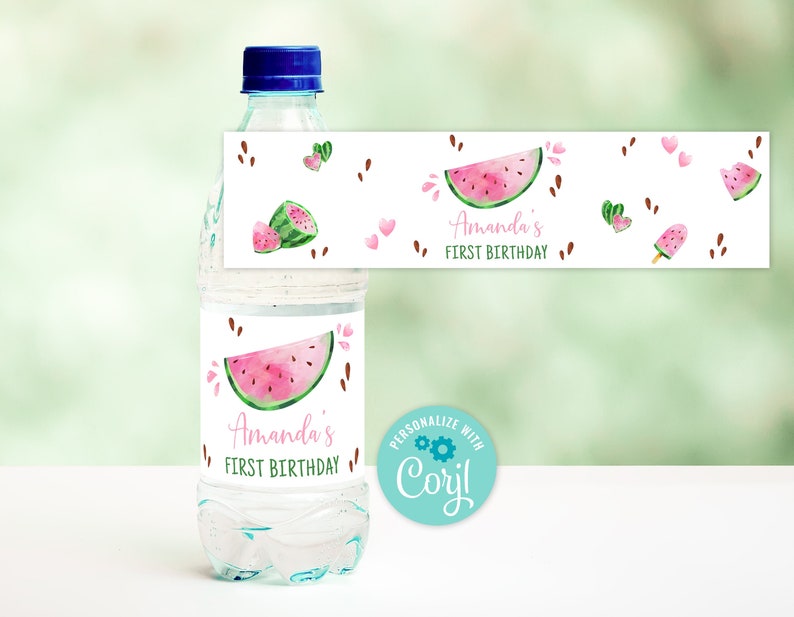 EDITABLE Watermelon Bottle Labels One in a Melon Water Bottle | Etsy