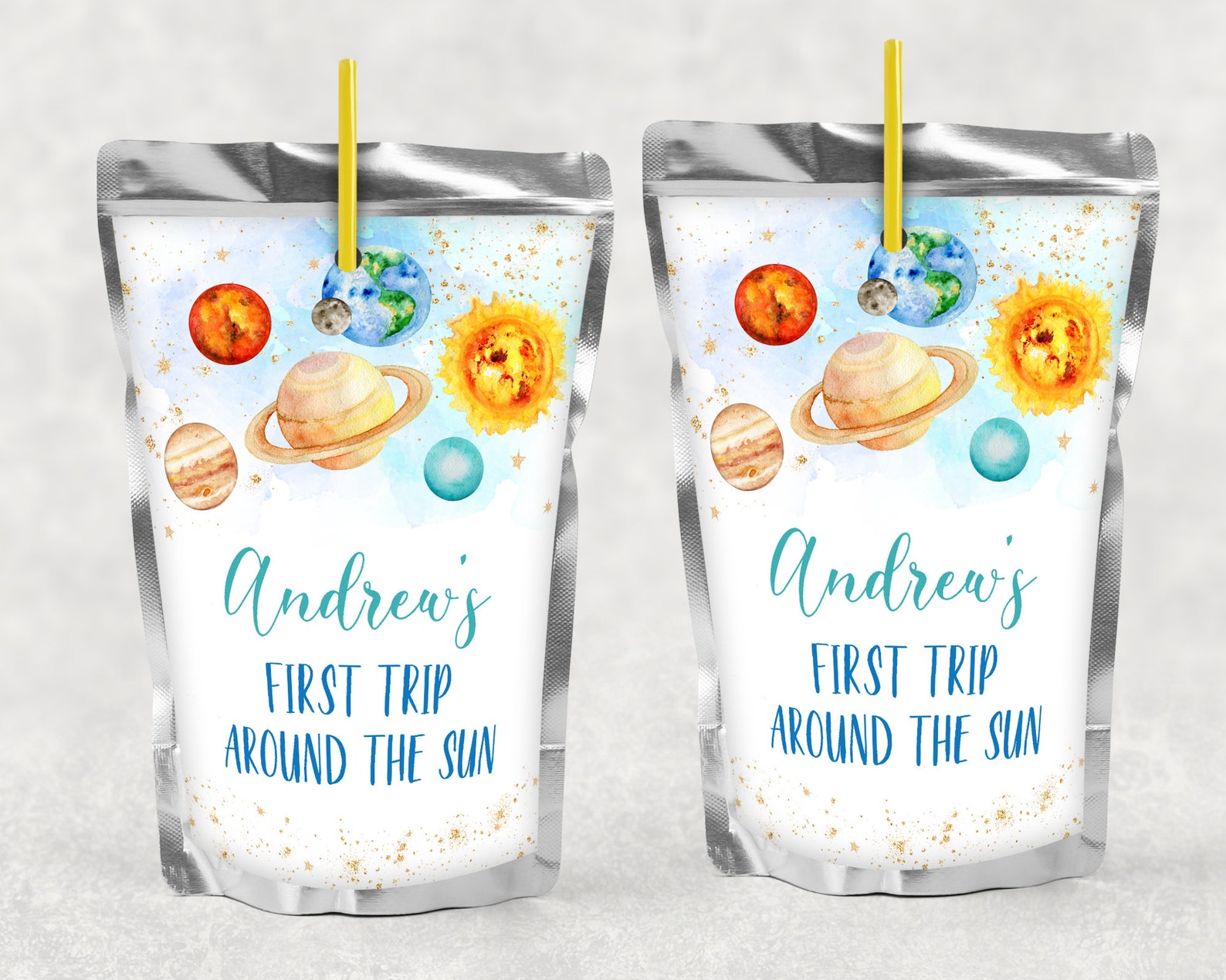 EDITABLE Outer Space Juice Labels Planets Galaxy Juice Pouch Labels ...