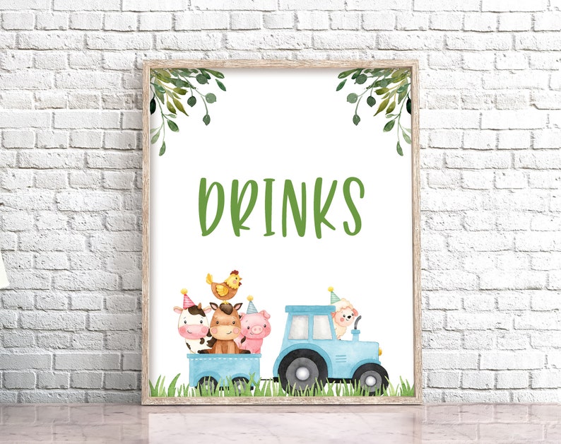 Farm Drinks Sign Boy Farm Birthday Sign Farm Animals Party - Etsy
