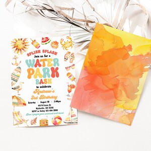 Editable Water Park Birthday Party Invitation Tropical Splish Splash ...