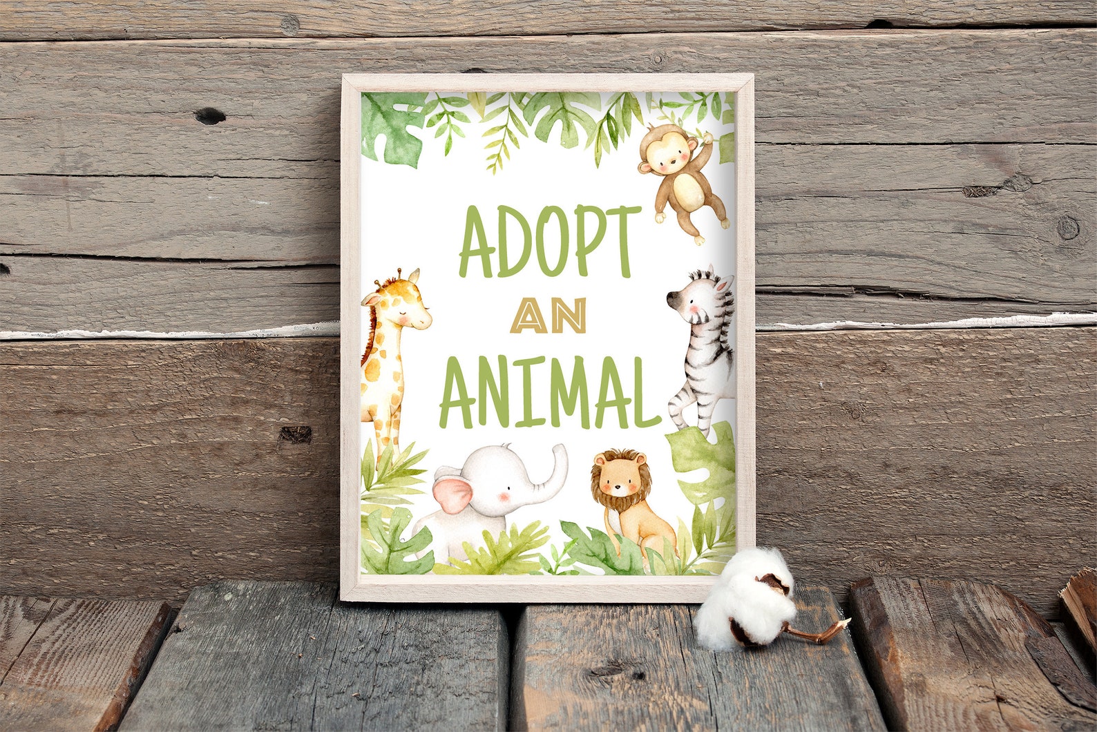 Adopt an Animal Birthday Sign Boy Table Decor Jungle Animals | Etsy