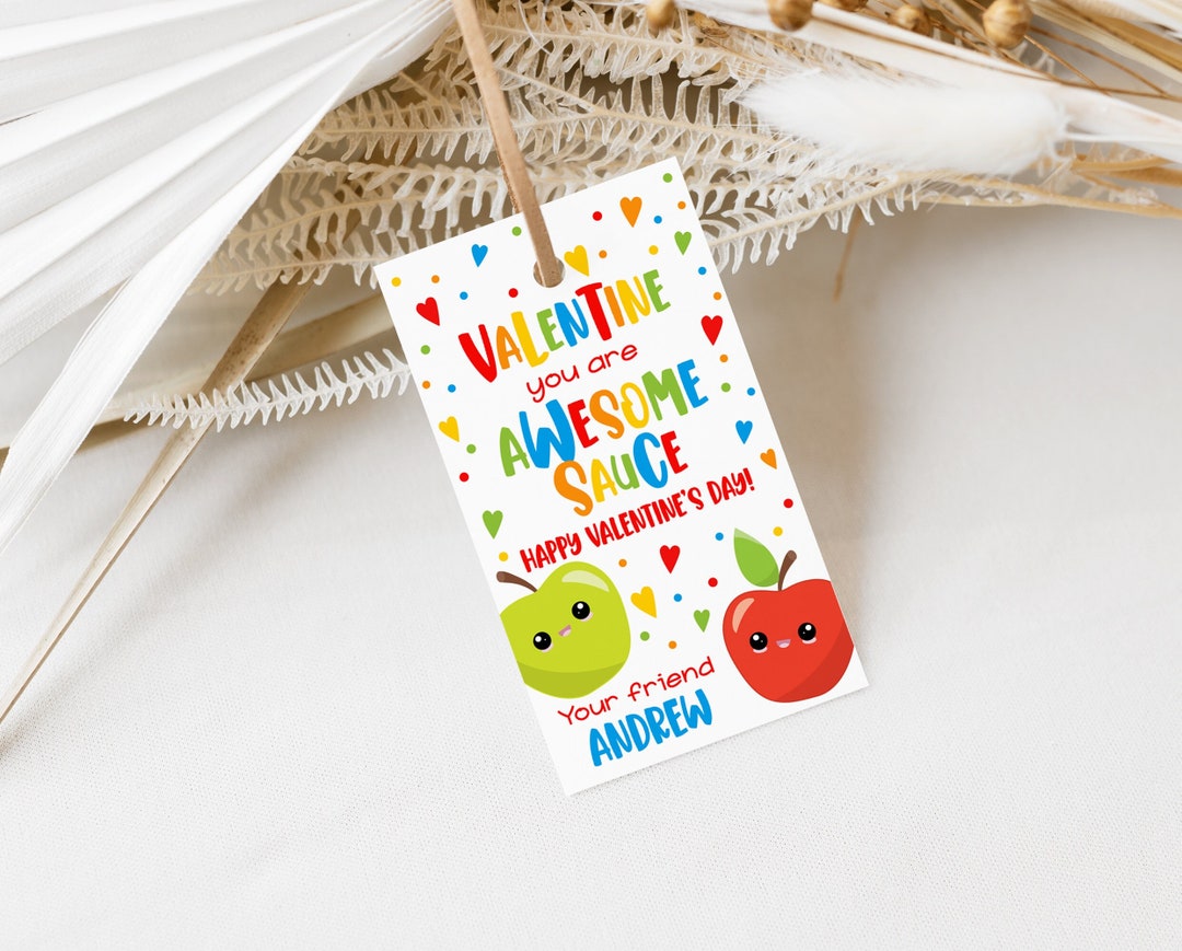Valentines Applesauce Gift Tag Valentine You Are Awesome Sauce Fruit ...