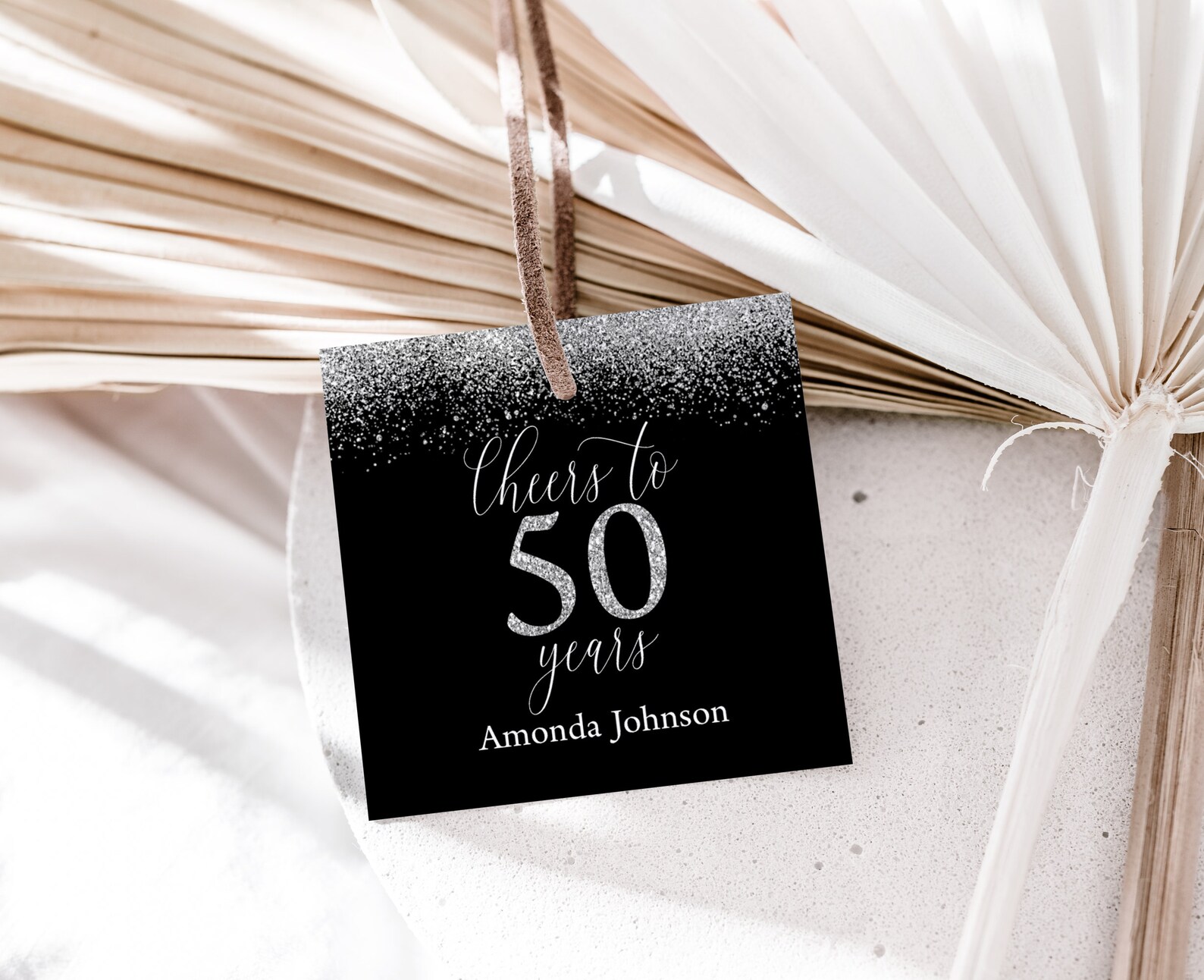 EDITABLE Cheers to 50 Years Favor Tag Silver Glitter Favor Tag - Etsy