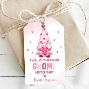Editable Gnome Valentine Tag Valentine's Day Gnome Gift Tag Valentine ...