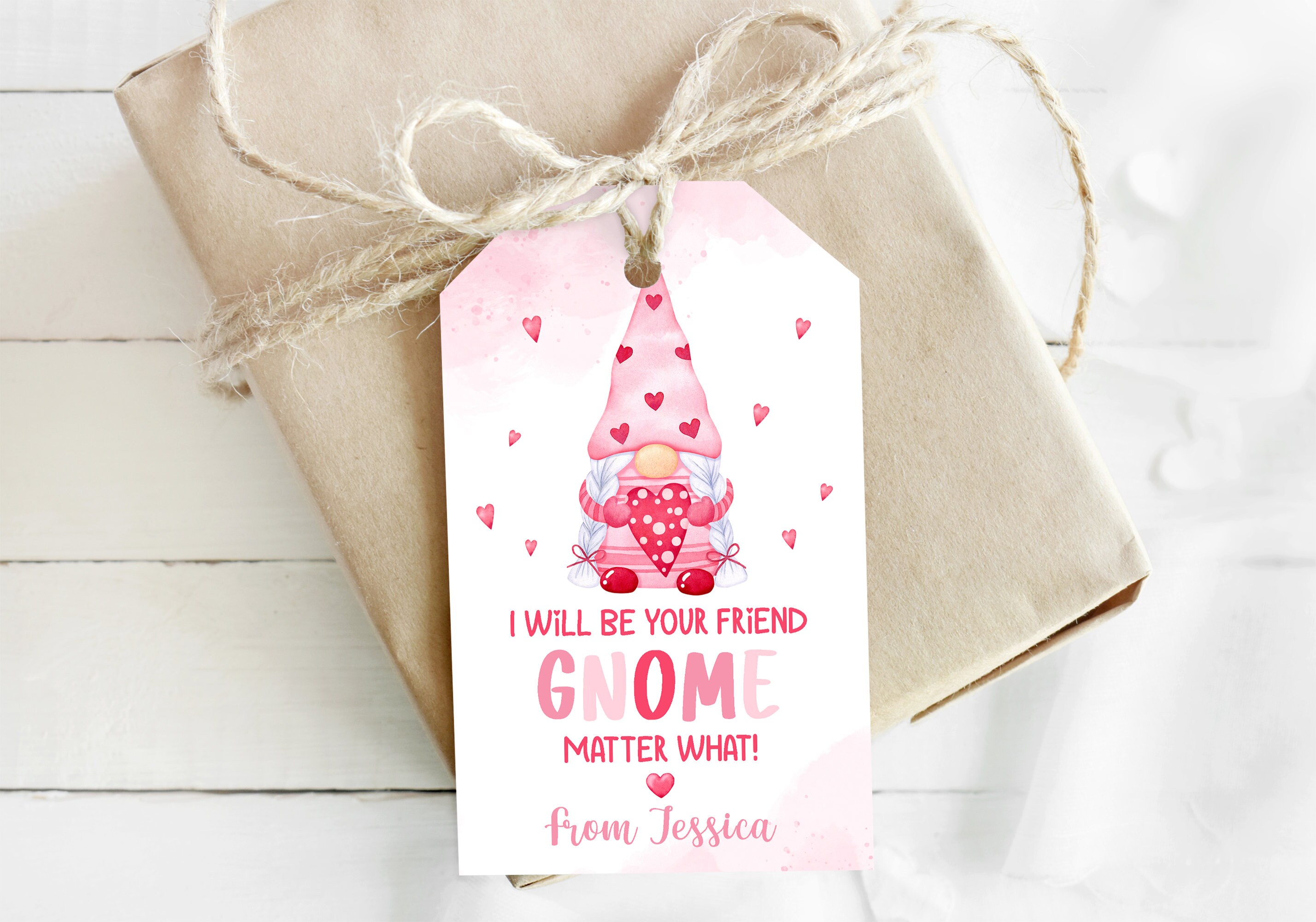 Editable Gnome Valentine Tag Valentine's Day Gnome Gift - Etsy