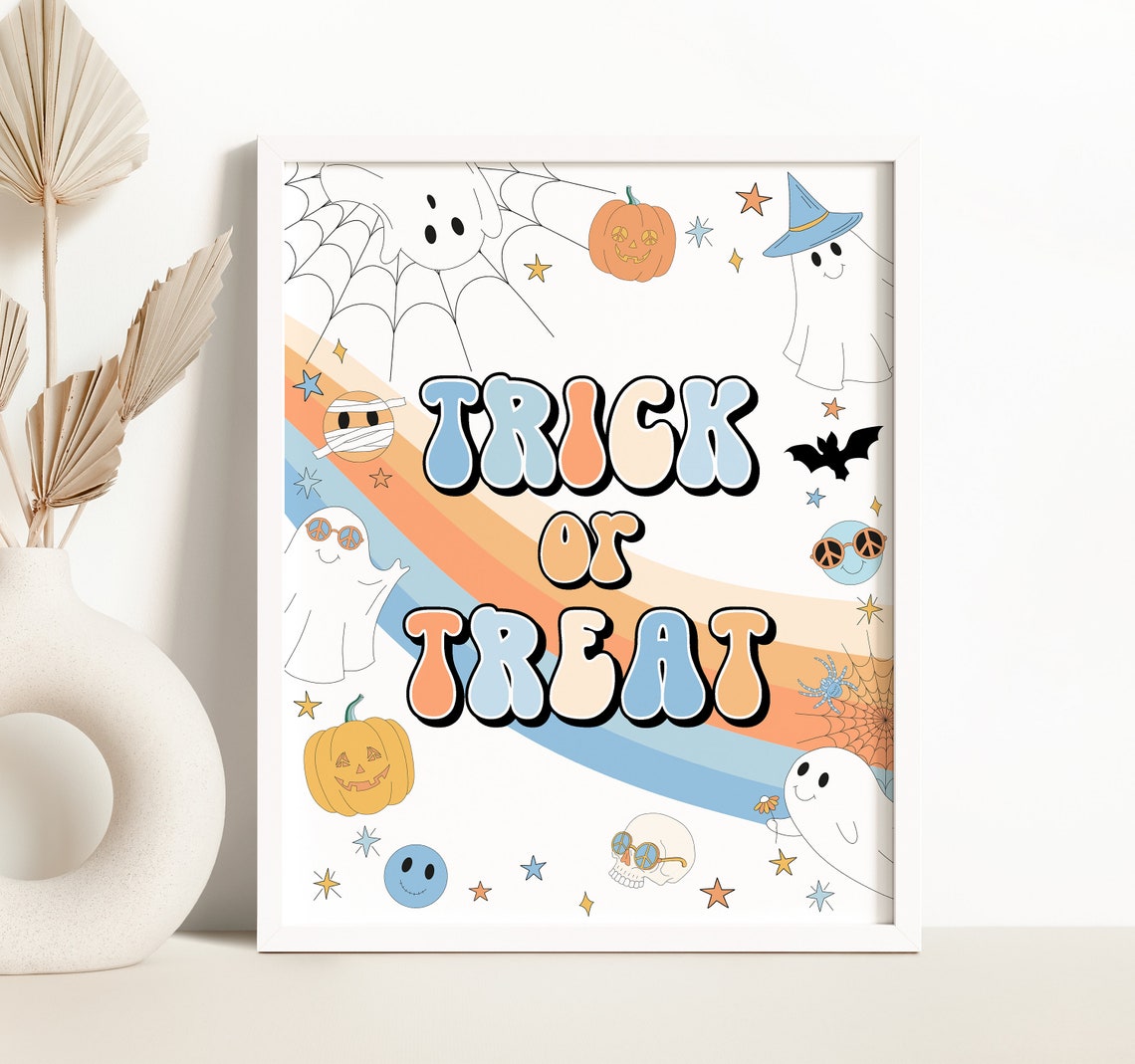 Retro Groovy Halloween Trick or Treat Sign Spooktacular - Etsy