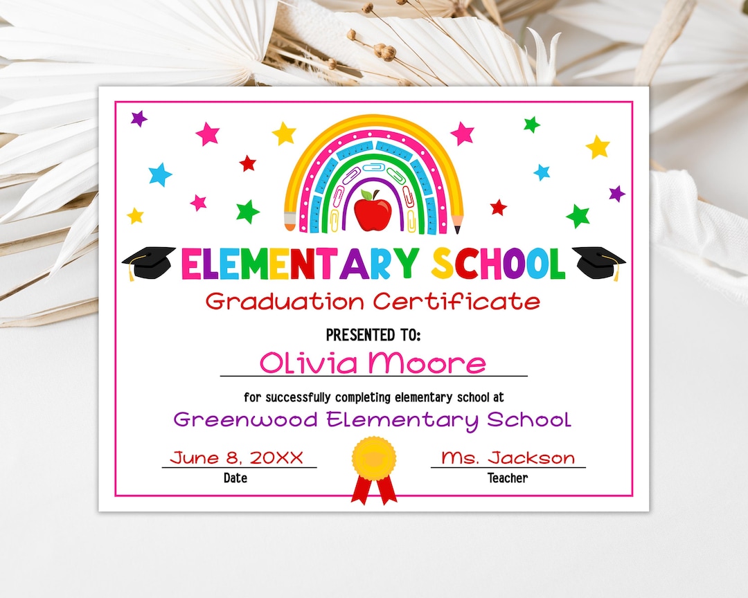 Editable Elementary School Graduation Certificate School Diploma ...