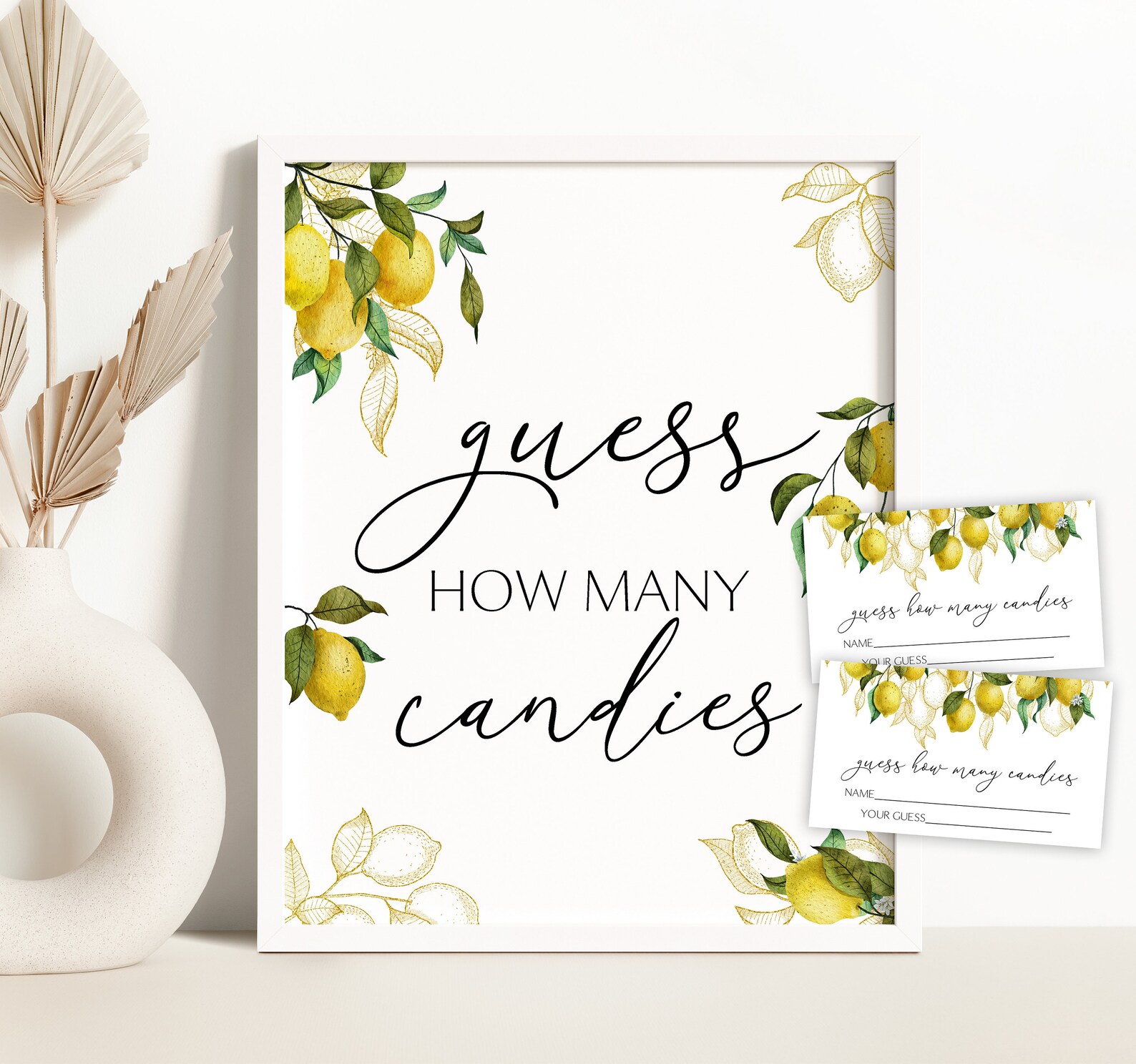 Lemon Guess How Many Candies Game Sign Citrus Candies Baby Shower Game ...